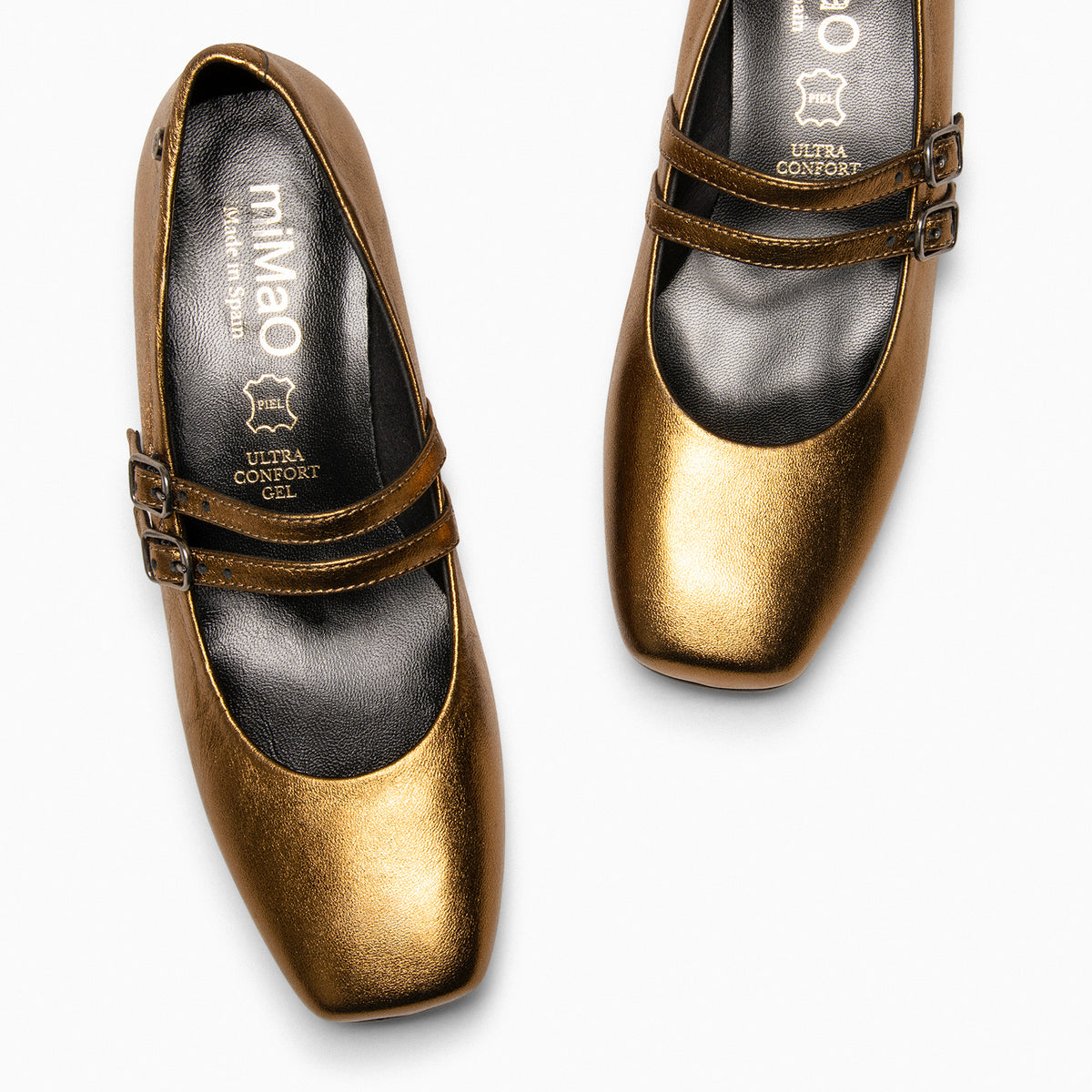 AURA – Merceditas con tacón ancho DORADO | miMaO