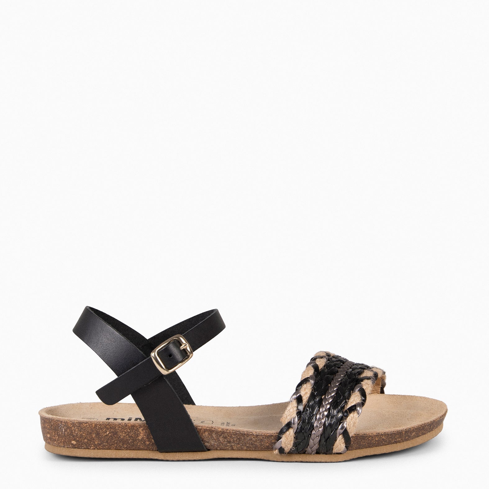 GARDENIA – BLACK BIO Sandals with multimaterial strap | miMaO