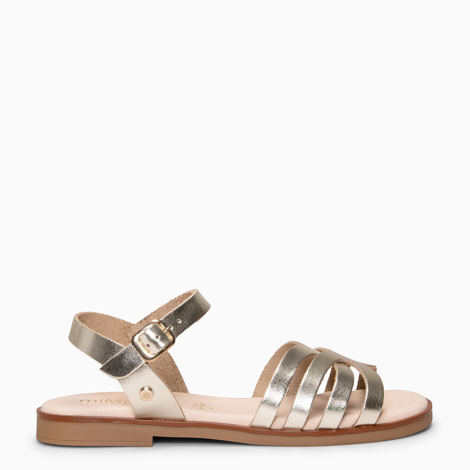 BELISA - Sandalia plana de piel de vaquetilla en PLATINO | miMaO